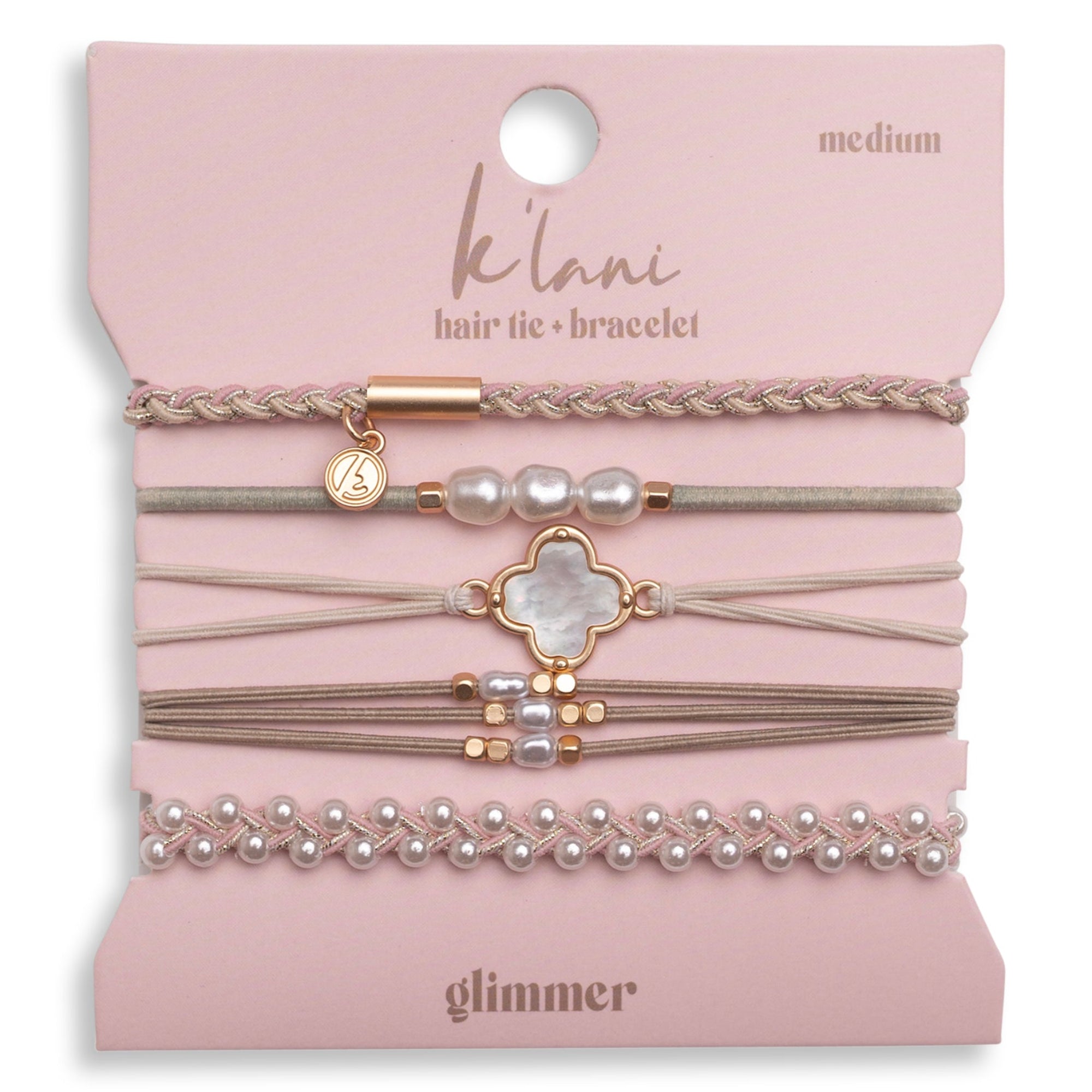 "Glimmer" Soft Pinks with Pearl and Gold Accent Hair Tie Bracelets – K ...