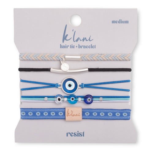 "Resist" Blue Evil Eye Hair Tie Bracelets – K'lani Wholesale